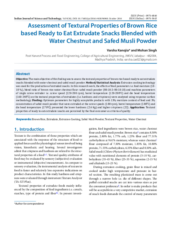 (PDF) Assessment of Textural Properties of Brown Rice based Ready to ...