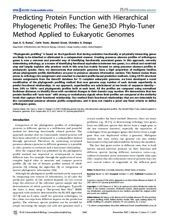 (PDF) Predicting Protein Function with Hierarchical Phylogenetic Profiles: The Gene3D Phylo ...