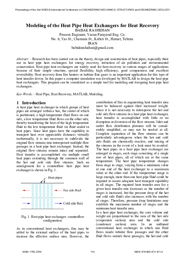 (PDF) Modeling of the Heat Pipe Heat Exchangers for Heat Recovery | Babak Rashidian - Academia.edu