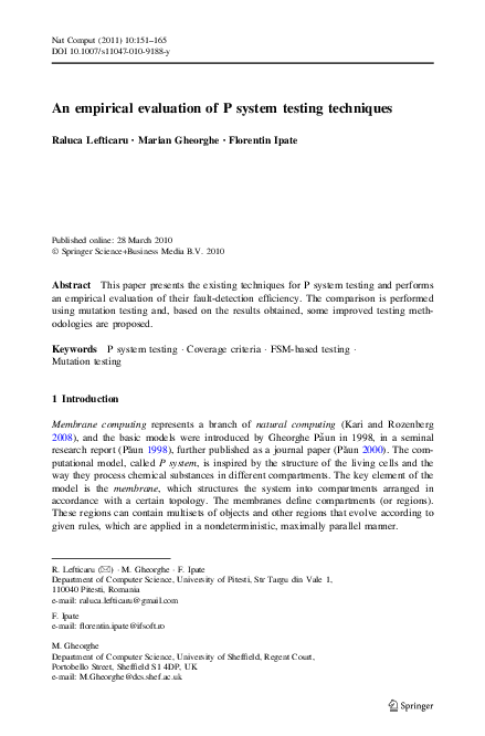 Pdf An Empirical Evaluation Of P System Testing Techniques