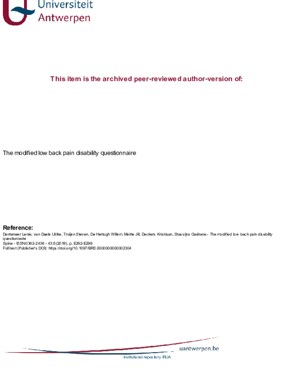 (PDF) The Modified Low Back Pain Disability Questionnaire