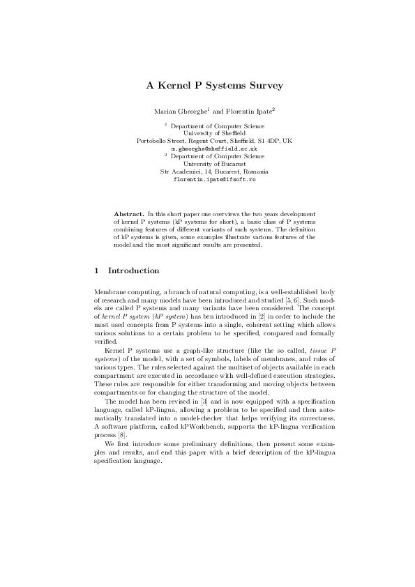 (PDF) A Kernel P Systems Survey
