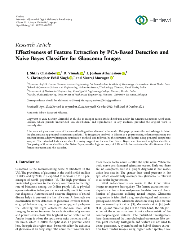 Pdf Effectiveness Of Feature Extraction By Pca Based Detection And Naive Bayes Classifier For