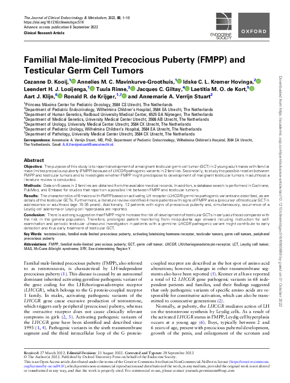 (PDF) Familial Male-limited Precocious Puberty (FMPP) and Testicular ...