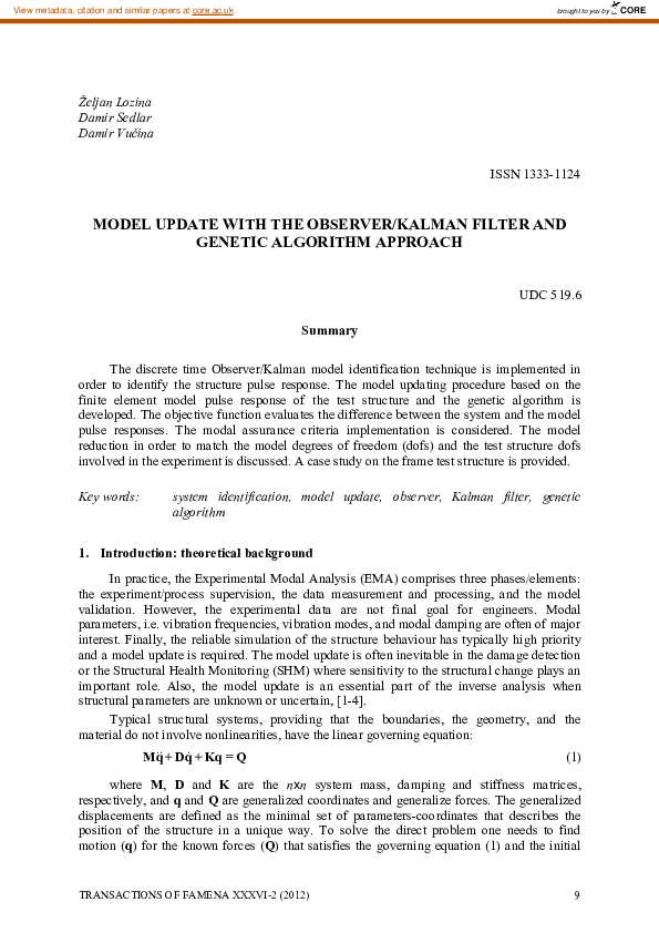 Pdf Model Update With Observer Kalman Filter And Genetic Algorithm Approach