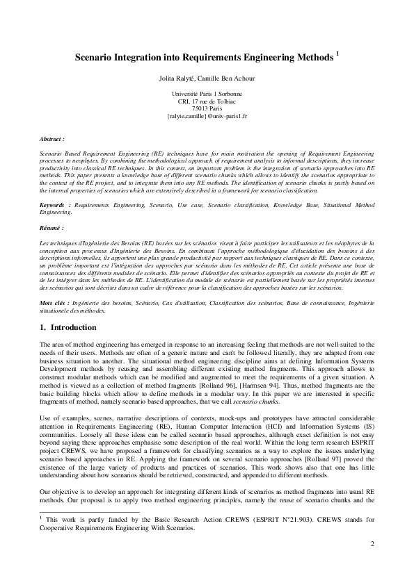 (PDF) Scenario Integration into Requirements Engineering Methods