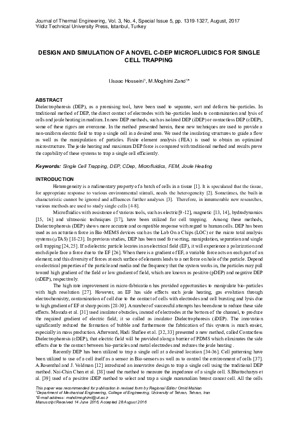 (PDF) Design and Simulation of a Novel C-Dep Microfluidics for Single Cell Trapping