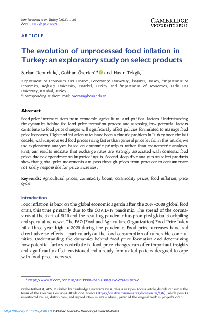 (PDF) The evolution of unprocessed food inflation in Turkey: an ...