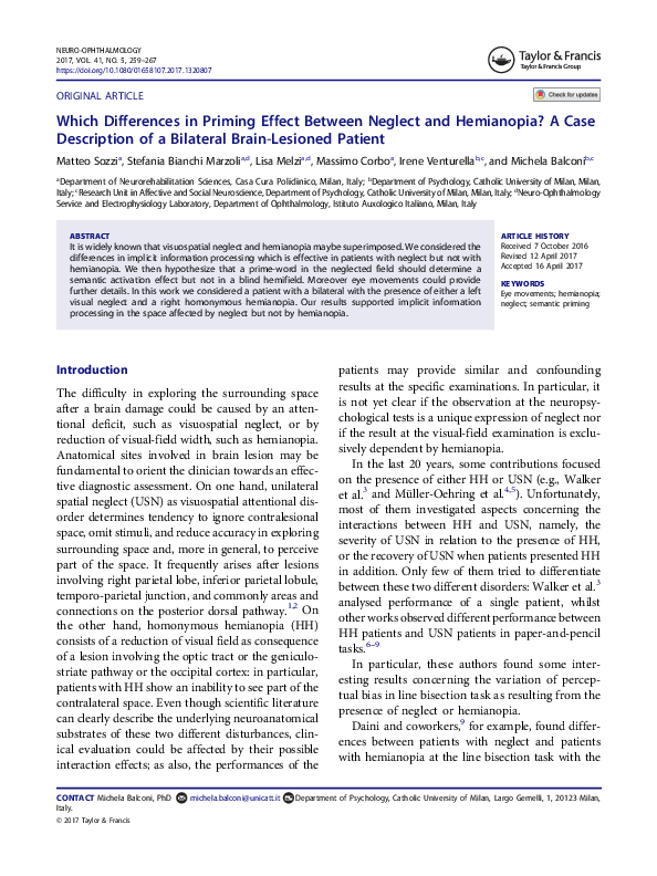 (PDF) Which Differences in Priming Effect Between Neglect and ...