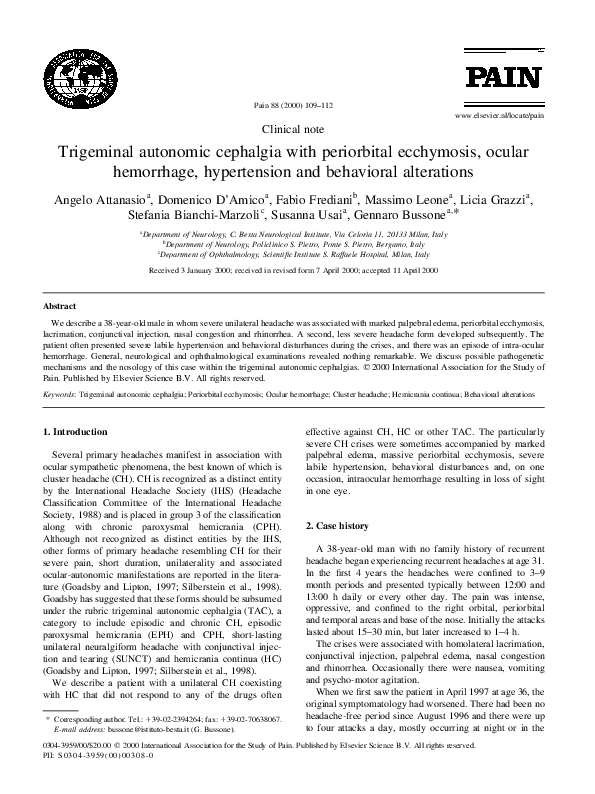 (PDF) Trigeminal autonomic cephalgia with periorbital ecchymosis ...