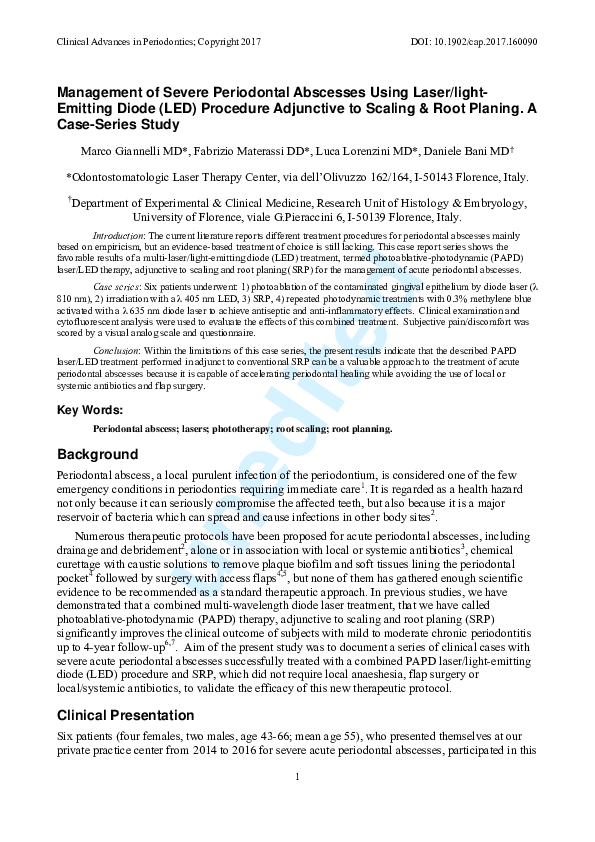 (PDF) Management of Severe Periodontal Abscesses Using a Laser and ...
