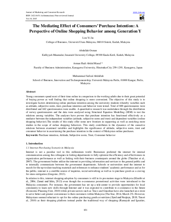 (PDF) The Mediating Effect of Consumers' Purchase Intention: A Perspective of Online Shopping ...
