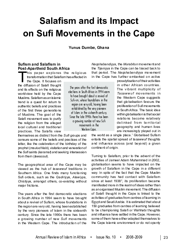 (PDF) Annual Review of Islam in Africa Salafi sm and its Impact on Sufi ...