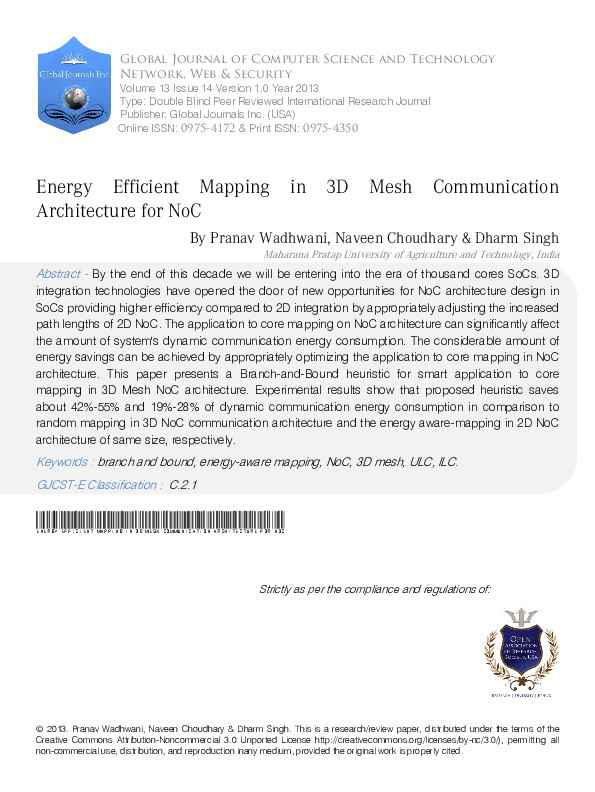 Pdf Energy Efficient Mapping In 3d Mesh Communication Architecture For Noc Pranav Wadhwani