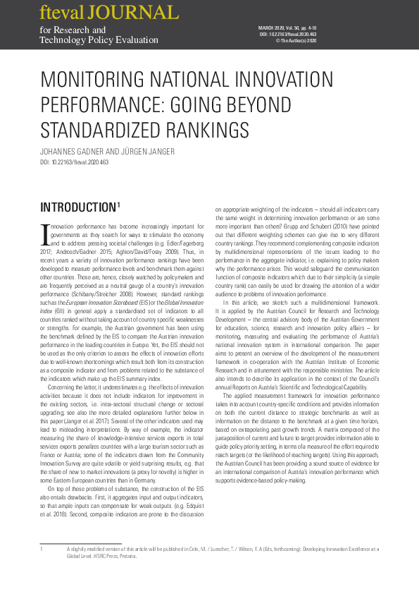 (PDF) Monitoring national innovation performance: going beyond ...