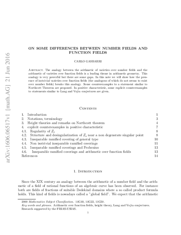 Pdf On Some Differences Between Number Fields And Function Fields 4504