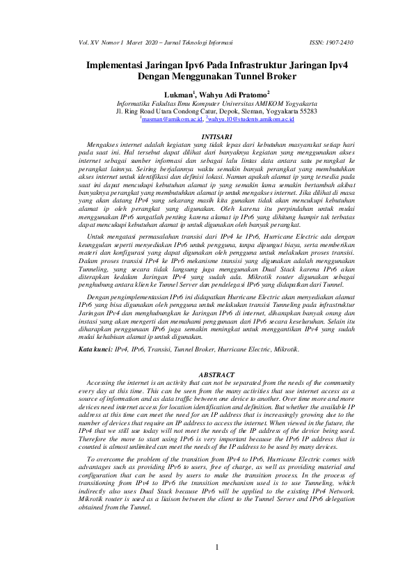 (PDF) Implementasi Jaringan Ipv6 Pada Infrastruktur Jaringan Ipv4 Dengan Menggunakan Tunnel Broker