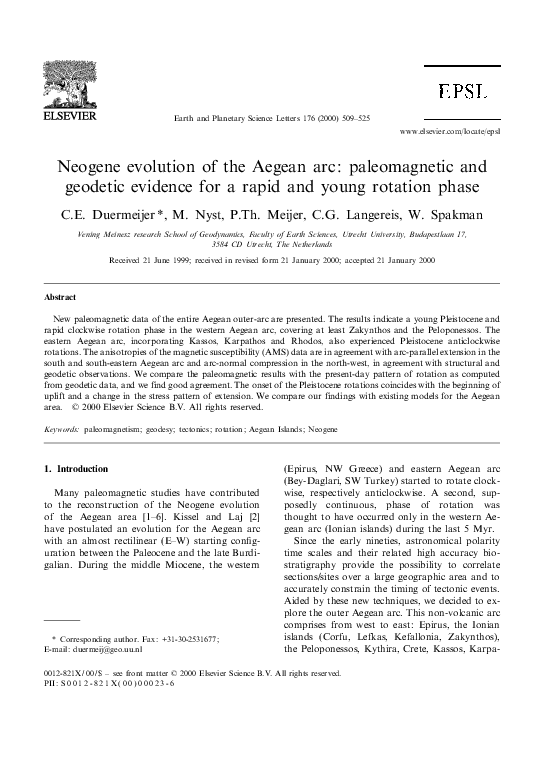 (PDF) Neogene evolution of the Aegean arc: paleomagnetic and geodetic ...