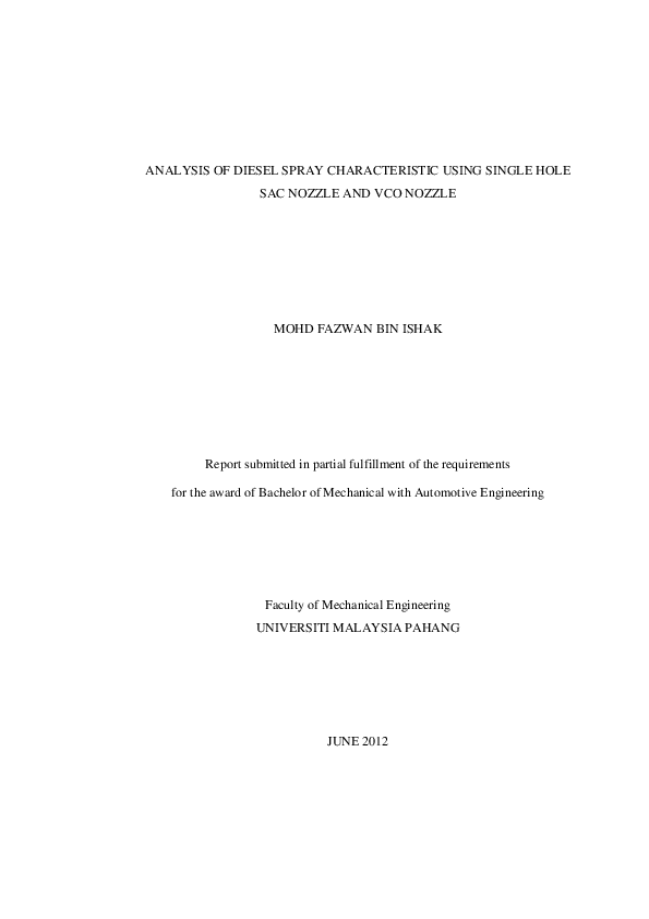 (PDF) Analysis of diesel spray characteristic using single hole SAC ...