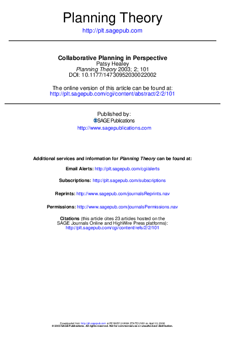 (PDF) Collaborative Planning in Perspective