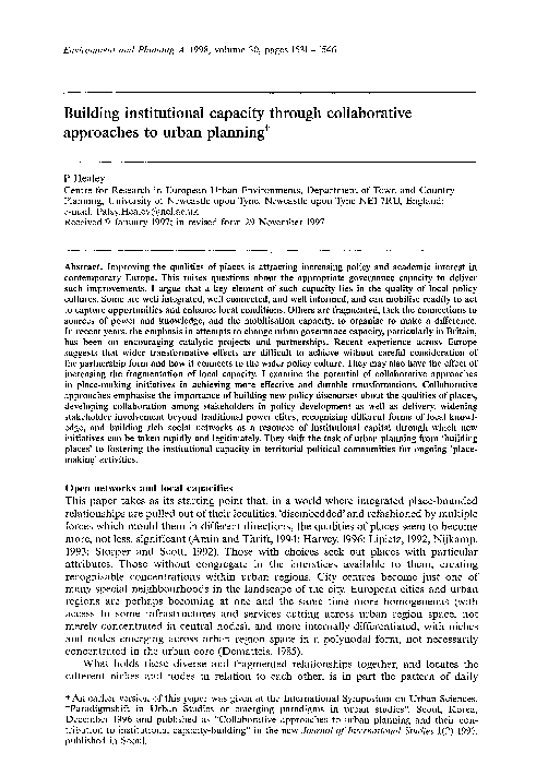 (PDF) Building Institutional Capacity through Collaborative Approaches to Urban Planning