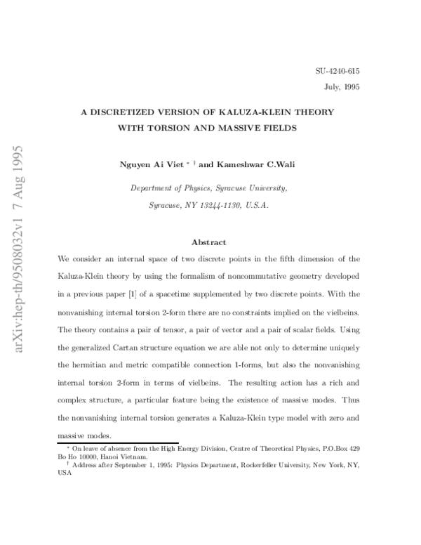 (PDF) A Discretized Version of Kaluza–Klein Theory with Torsion and ...