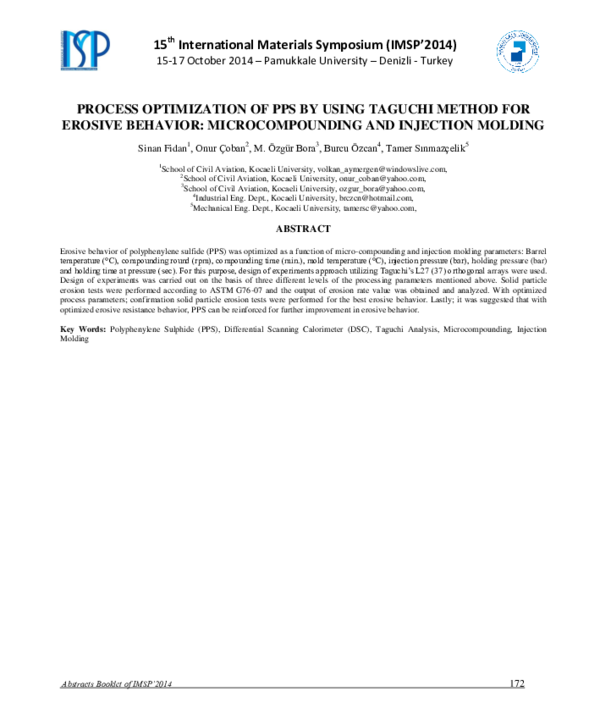 (PDF) Process Optimization of PPS by Using Taguchi Method for Erosive Behavior: Microcompounding ...