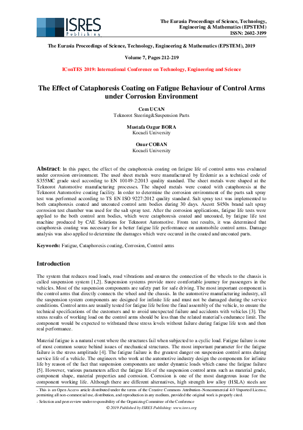 (PDF) The Effect of Cataphoresis Coating on Fatigue Behaviour of ...