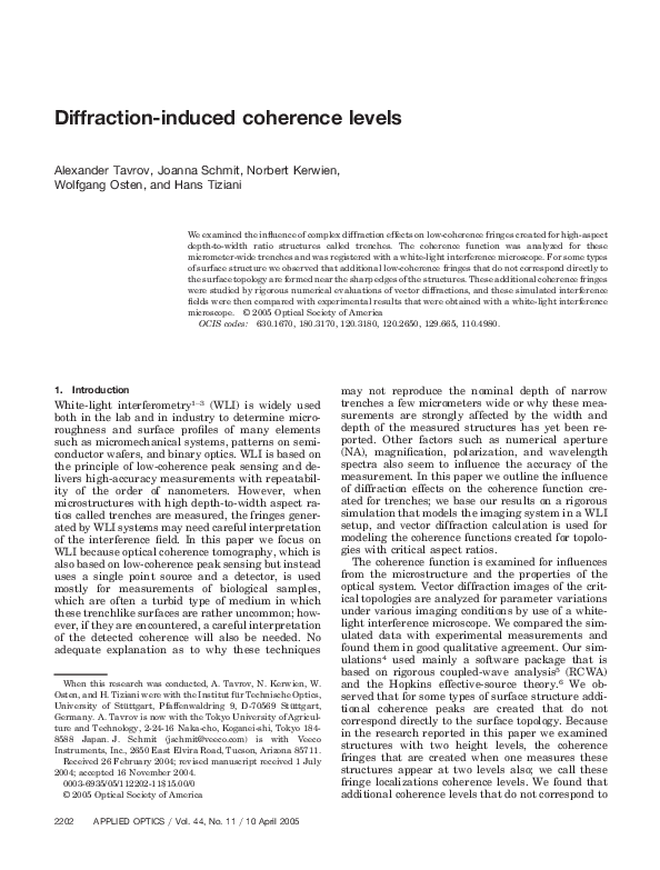 (PDF) Diffraction-induced coherence levels