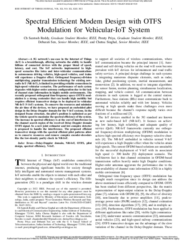 (PDF) Spectral Efficient Modem Design with OTFS Modulation for Vehicular-IoT System