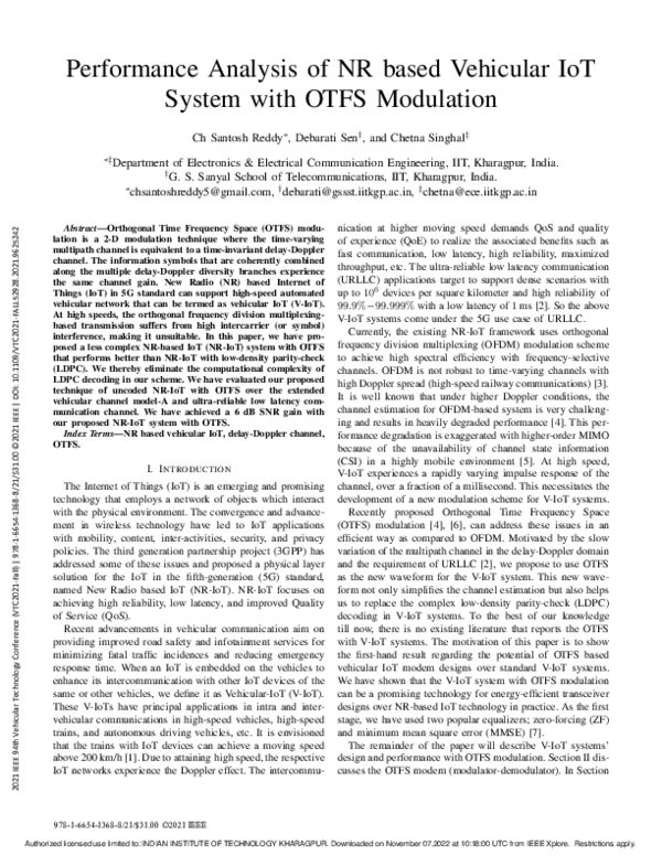 (PDF) Performance Analysis of NR based Vehicular IoT System with OTFS Modulation
