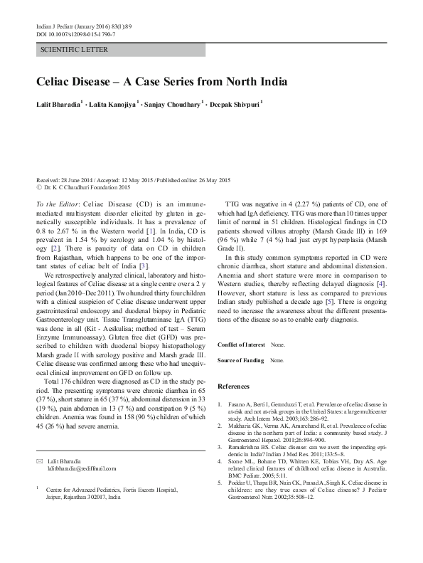 (PDF) Celiac Disease – A Case Series from North India