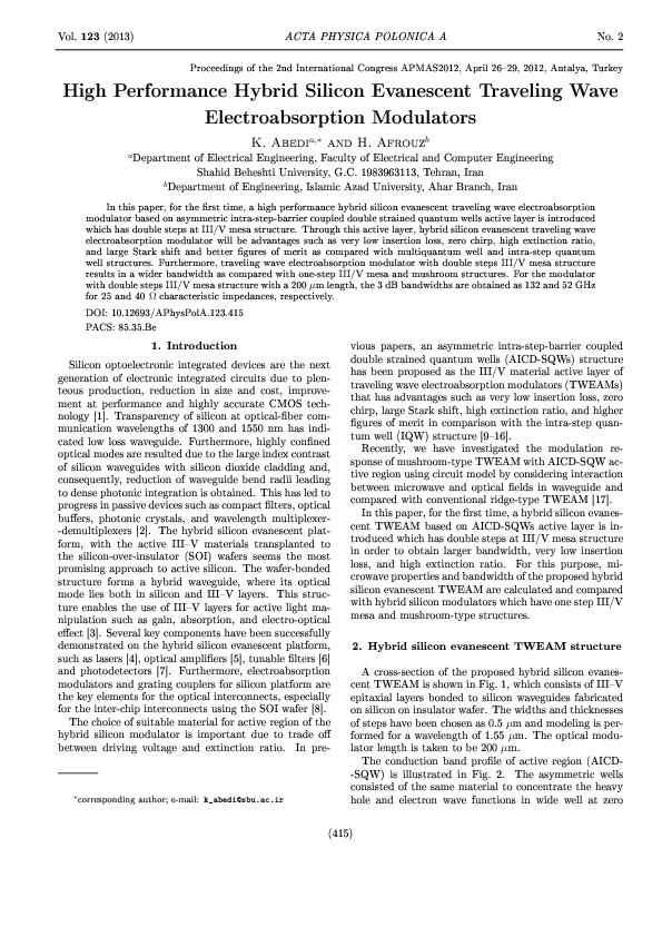 (PDF) High Performance Hybrid Silicon Evanescent Traveling Wave ...