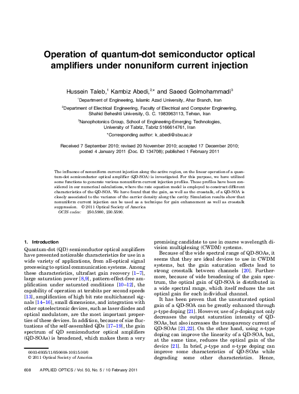 (PDF) Operation of quantum-dot semiconductor optical amplifiers under nonuniform current injection