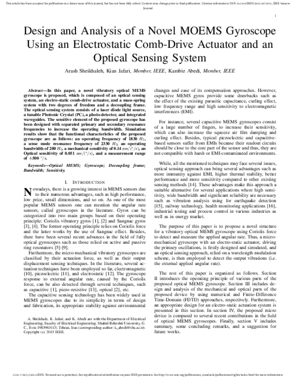 (PDF) Design and Analysis of a Novel MOEMS Gyroscope Using an Electrostatic Comb-Drive Actuator ...