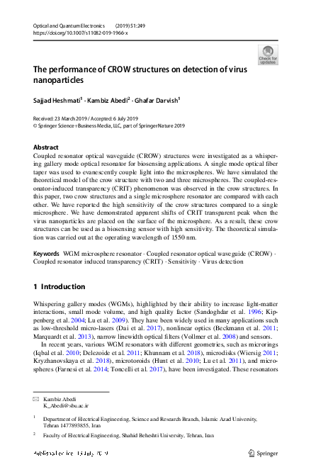 (PDF) The performance of CROW structures on detection of virus ...