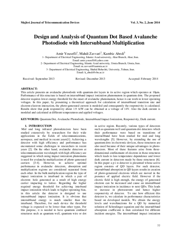 (PDF) Quantum Dot Avalanche Photodiode Analysis