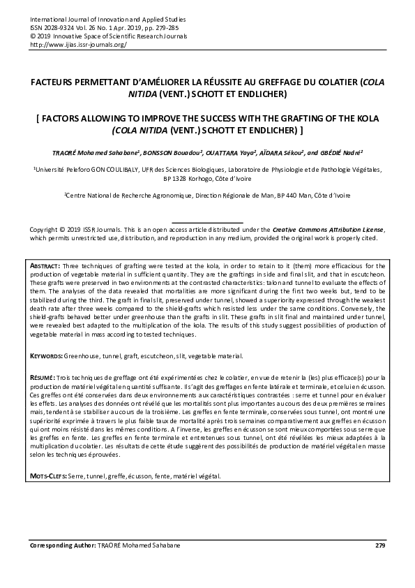 (PDF) Factors Allowing to Improve the Success with the Grafting of the ...