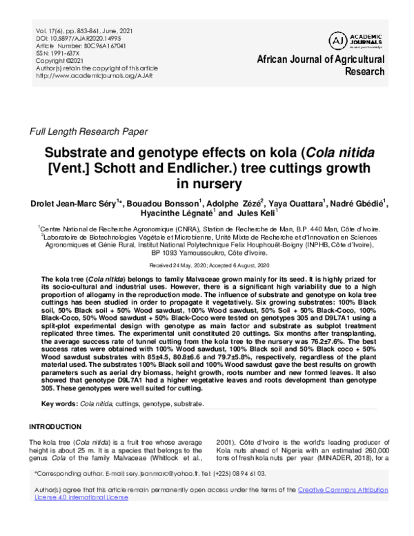 (PDF) Substrate and genotype effects on kola (Cola nitida [Vent ...