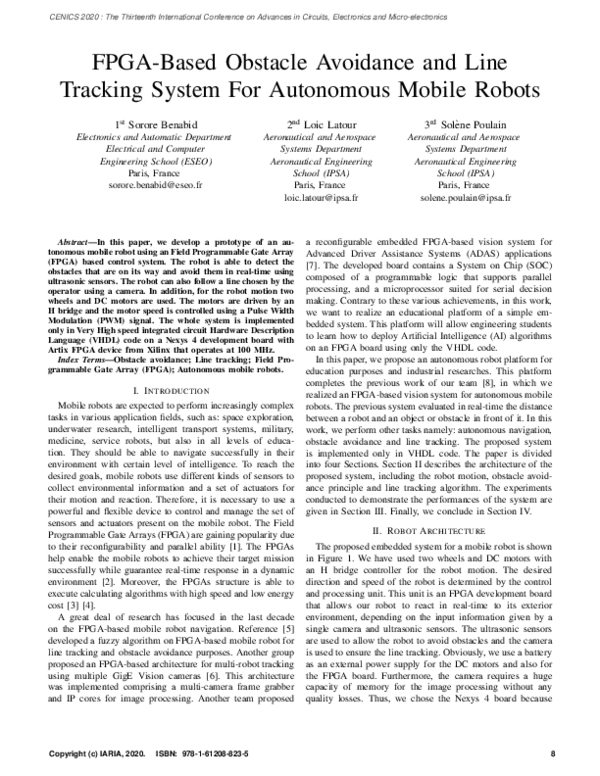 Pdf Fpga Based Obstacle Avoidance And Line Tracking System For Autonomous Mobile Robots