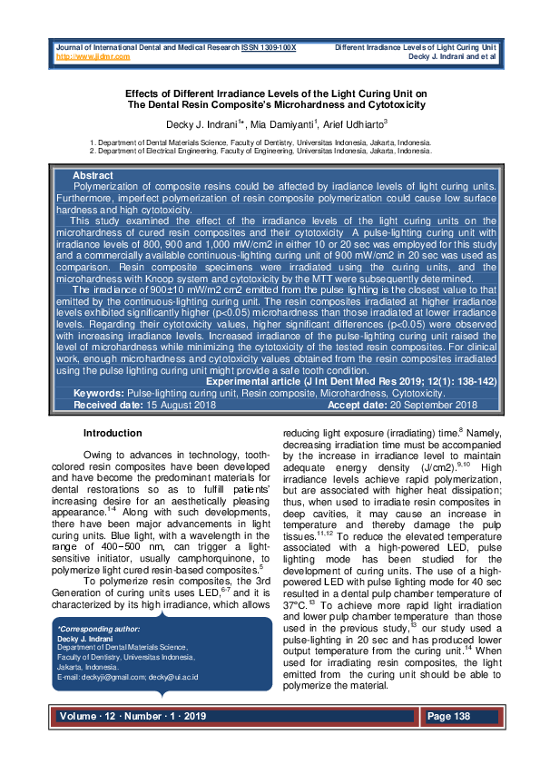 (PDF) Irradiance Levels Impact on Resin Properties