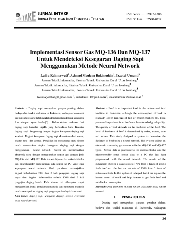 (PDF) Implementasi Sensor Gas MQ-136 Dan MQ-137 Untuk Mendeteksi Kesegaran Daging Sapi ...