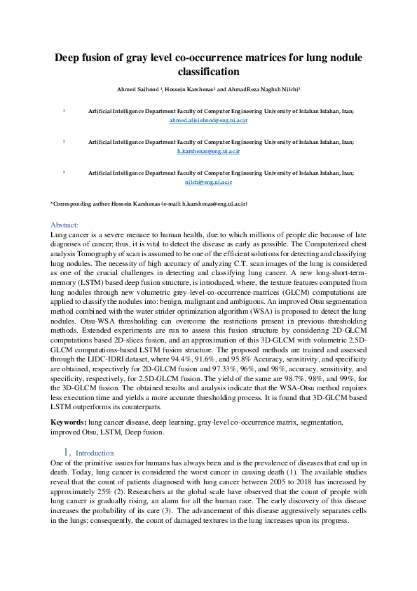 (PDF) Deep fusion of gray level co-occurrence matrices for lung nodule classification
