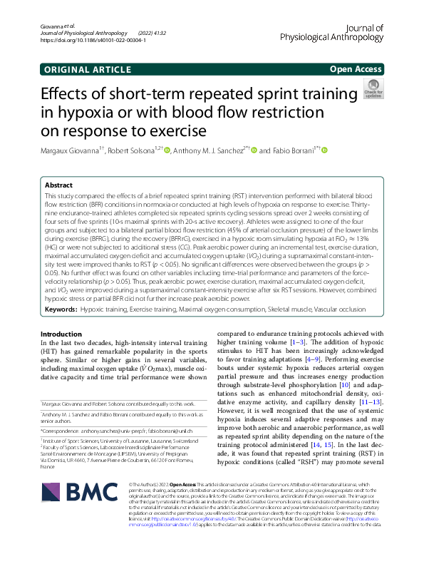 (PDF) Effects of short-term repeated sprint training in hypoxia or with blood flow restriction ...