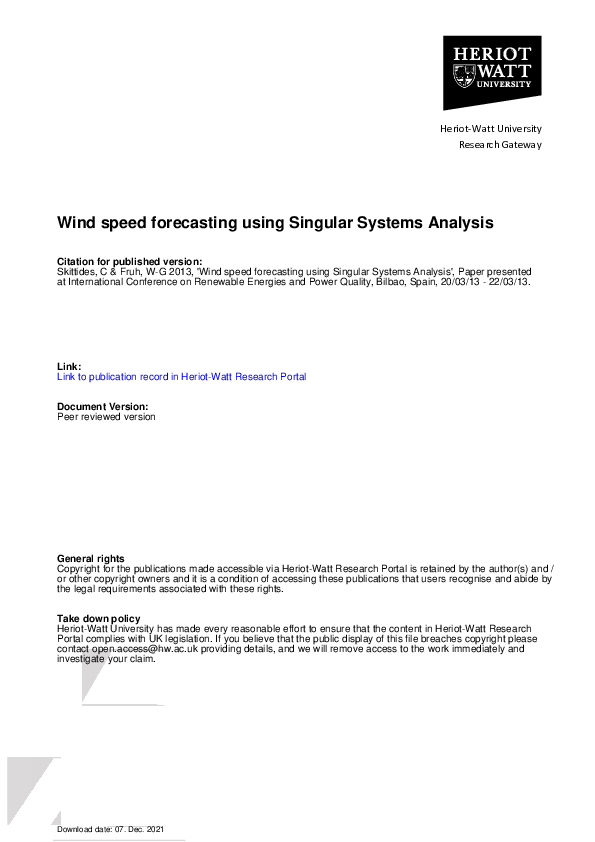 (PDF) Wind speed forecasting using Singular Systems Analysis | Wolf Früh - Academia.edu