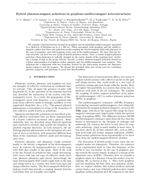 (PDF) Hybrid plasmon-magnon polaritons in graphene-antiferromagnet heterostructures