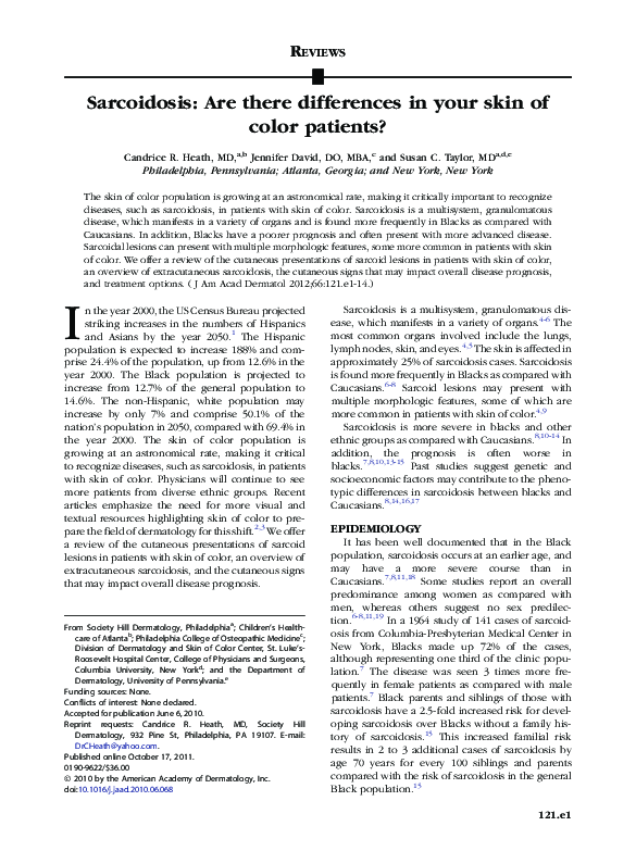 (PDF) Sarcoidosis: Are there differences in your skin of color patients?