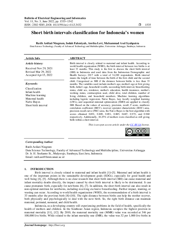 (PDF) Short birth intervals classification for Indonesia’s women
