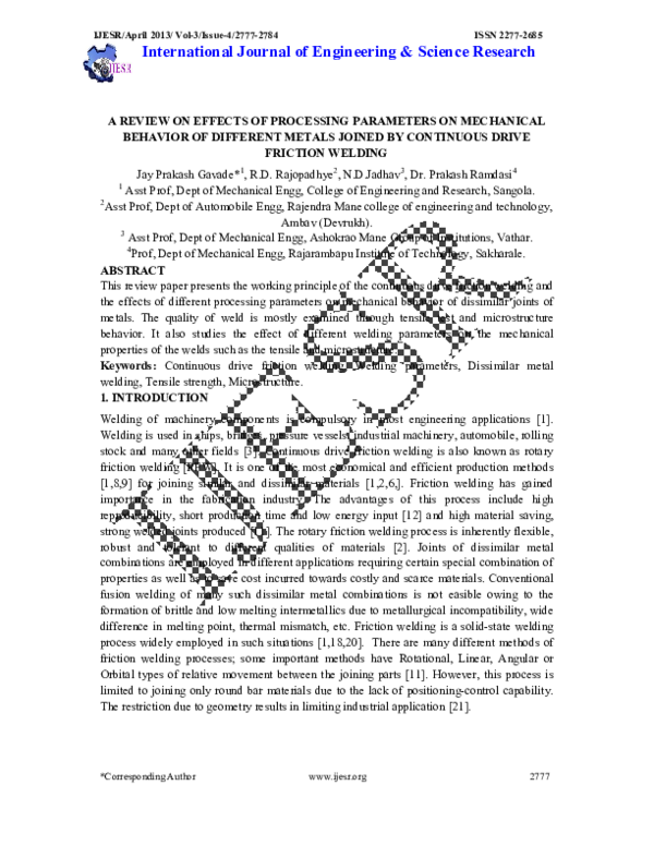 (PDF) A Review on Effects of Processing Parameters on Mechanical Behavior of Different Metals ...