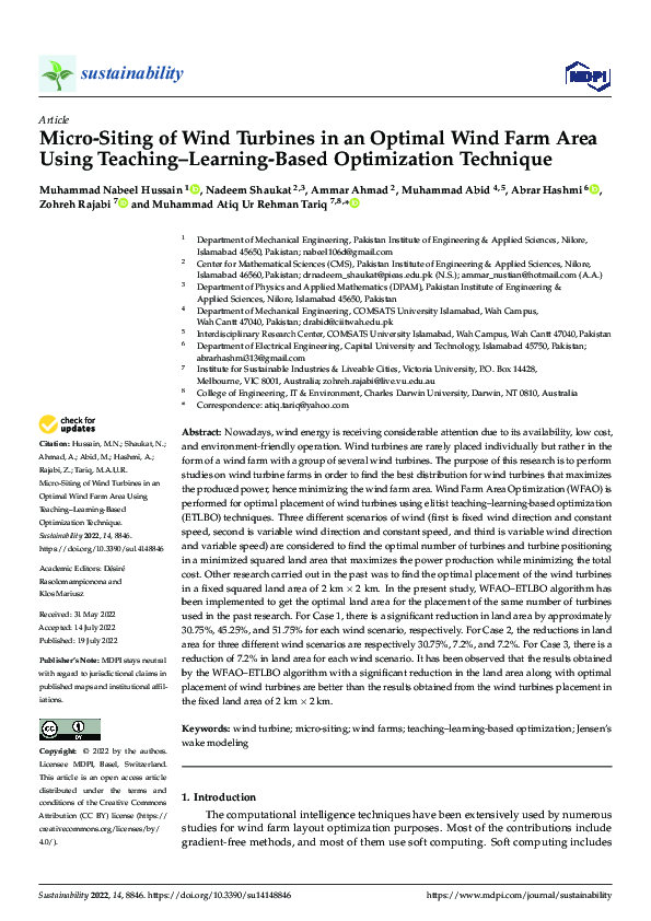 (PDF) Micro-Siting of Wind Turbines in an Optimal Wind Farm Area Using Teaching–Learning-Based ...